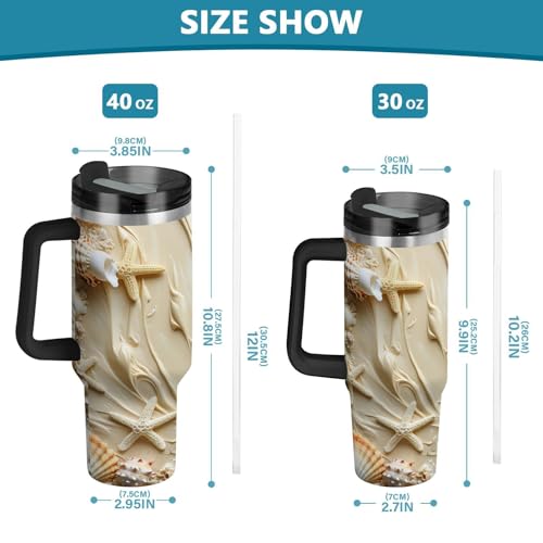 FRCSDIY Beach Shells Insulated Tumbler with Handle and Straw Lid,30oz Leakproof Stainless Steel Cup BPA-Free Water Bottle