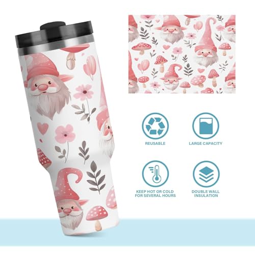 FRCSDIY Mushroom Elf Insulated Tumbler with Handle and Straw Lid,30oz Leakproof Stainless Steel Cup BPA-Free Water Bottle