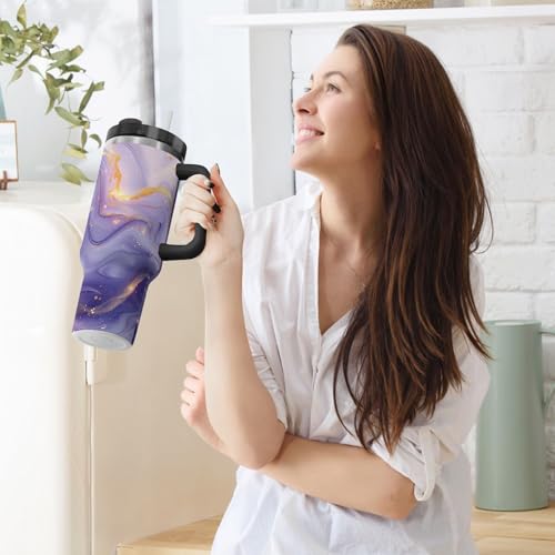 FRCSDIY Marble Insulated Tumbler with Handle and Straw Lid,30oz Leakproof Stainless Steel Cup BPA-Free Water Bottle