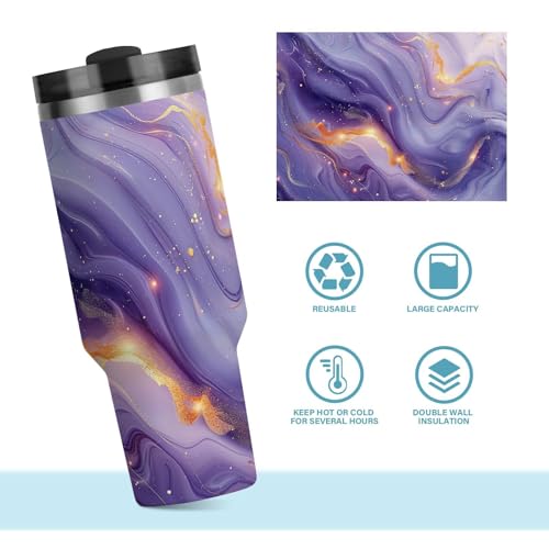 FRCSDIY Marble Insulated Tumbler with Handle and Straw Lid,30oz Leakproof Stainless Steel Cup BPA-Free Water Bottle