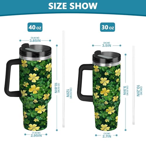 FRCSDIY Lucky Clover Insulated Tumbler with Handle and Straw Lid,30oz Leakproof Stainless Steel Cup BPA-Free Water Bottle