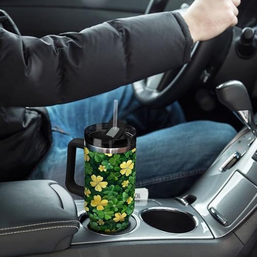 FRCSDIY Lucky Clover Insulated Tumbler with Handle and Straw Lid,30oz Leakproof Stainless Steel Cup BPA-Free Water Bottle