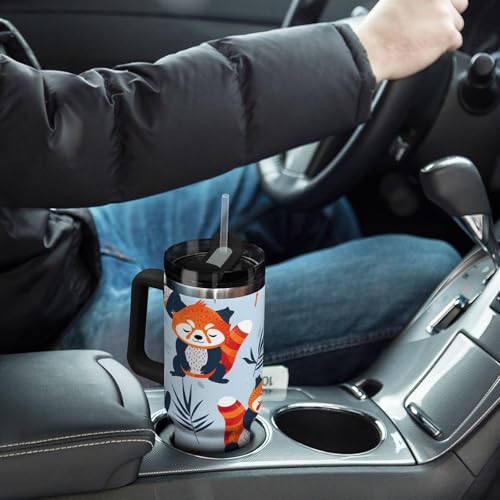 FRCSDIY Cartoon Panda Insulated Tumbler with Handle and Straw Lid,40oz Leakproof Stainless Steel Cup BPA-Free Water Bottle