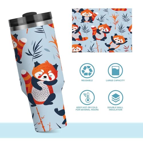 FRCSDIY Cartoon Panda Insulated Tumbler with Handle and Straw Lid,40oz Leakproof Stainless Steel Cup BPA-Free Water Bottle
