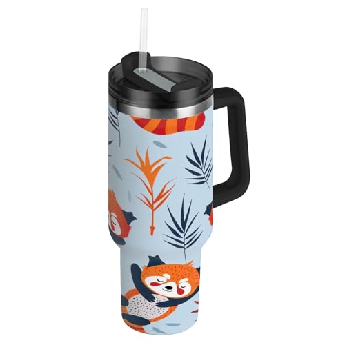 FRCSDIY Cartoon Panda Insulated Tumbler with Handle and Straw Lid,40oz Leakproof Stainless Steel Cup BPA-Free Water Bottle