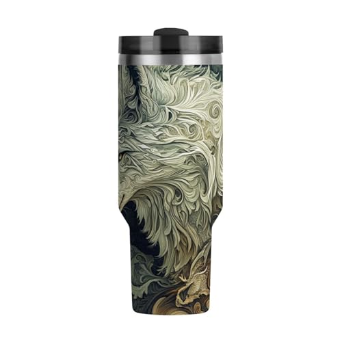 Selerdon 40 oz Tumbler Portrait Wolf with Handle and Straw Lid Vacuum Stainless Steel Insulated Water Bottle Travel Mug Car Cup Holder Friendly BPA Free for Gym Travel Office
