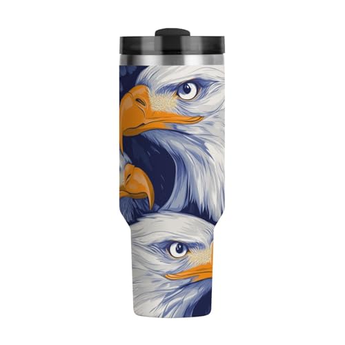 Selerdon 40 oz Tumbler Eagles Blue with Handle and Straw Lid Vacuum Stainless Steel Insulated Water Bottle Travel Mug Car Cup Holder Friendly BPA Free for Gym Travel Office