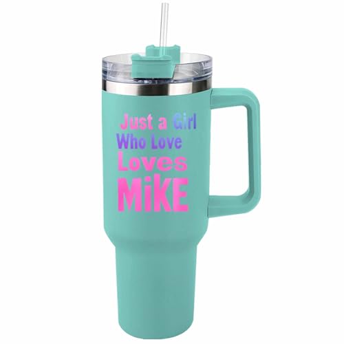 40 Oz Insulated Tumbler with Handle and Straw,A Girl Who Love Mike Stainless Steel Vacuum Insulated Travel Mug,Leak-proof Water Bottle Iced Coffee Cup,Gradient Text