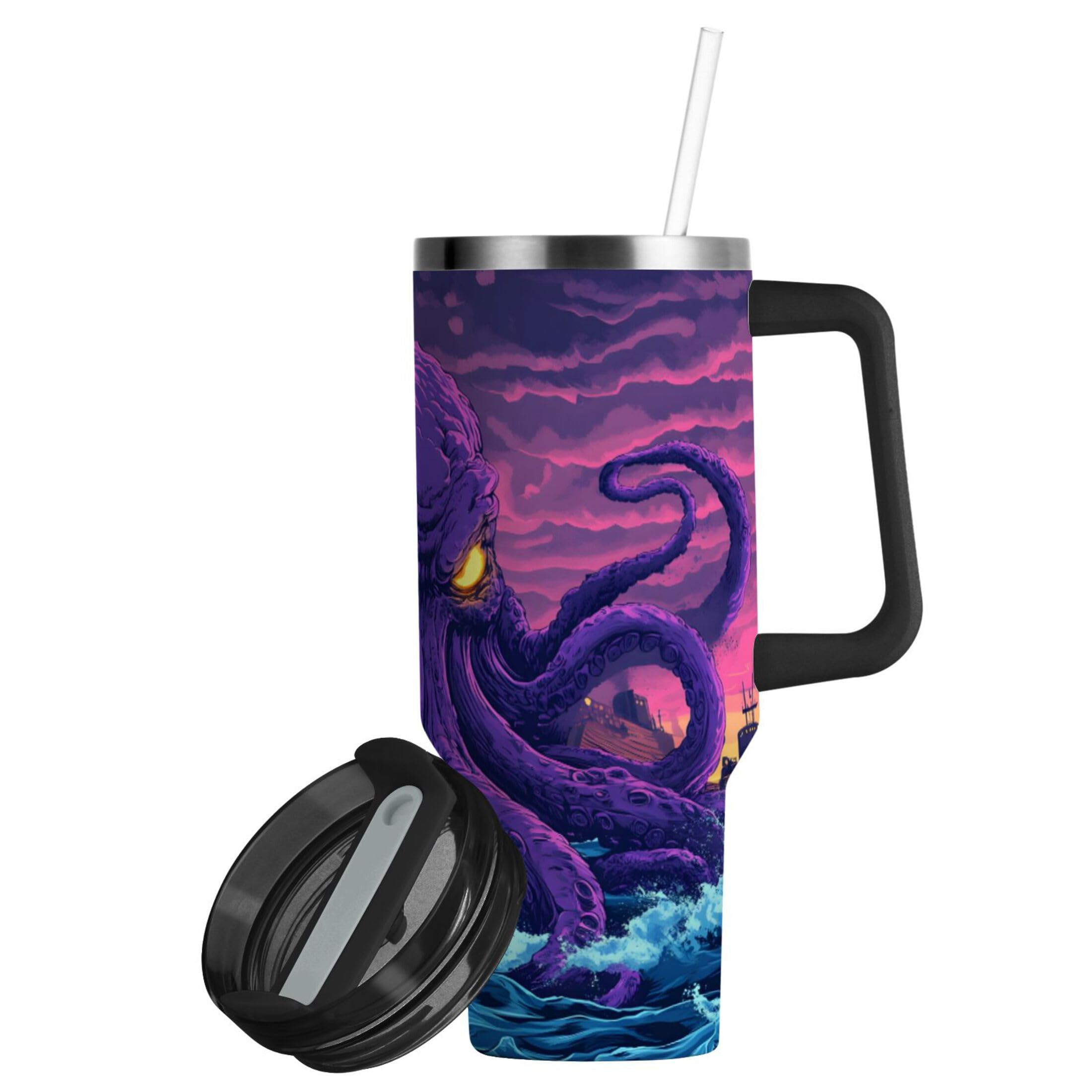 xigua 30 oz Giant Octopus Tumbler with Handle and Straw Lid, Stainless Steel Vacuum Insulated Sports Water Bottle, Keeps Cold or Hot Coffee Cup Travel Mug