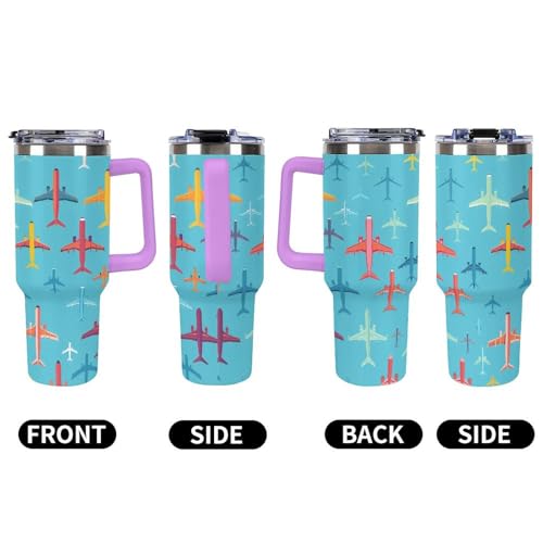 Colorful Airplanes Insulated Tumbler with Lid And Straw Stainless Steel Travel Coffee Mug 40oz Violet-style