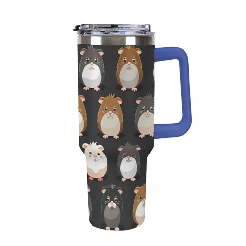 Cartoon Guinea Pigs Insulated Tumbler with Lid And Straw Stainless Steel Travel Coffee Mug 40oz Deep Blue-style