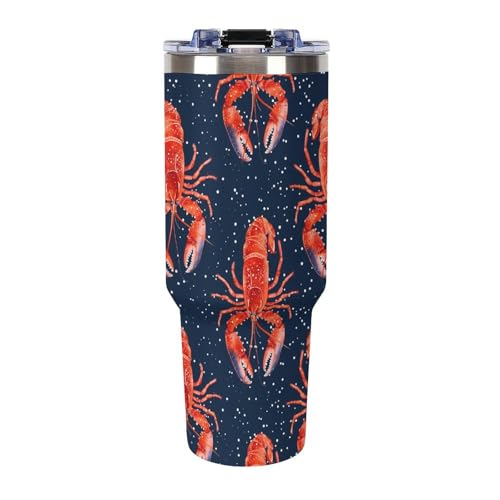Red Lobster Printed Insulated Tumbler with Lid And Straw Stainless Steel Travel Coffee Mug 40oz Light Rose Red-style