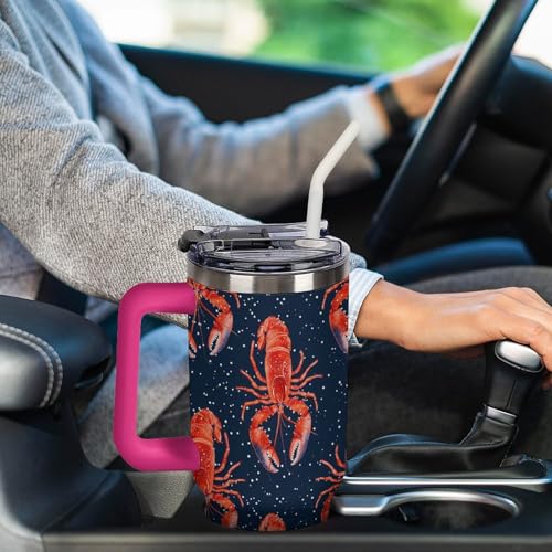 Red Lobster Printed Insulated Tumbler with Lid And Straw Stainless Steel Travel Coffee Mug 40oz Light Rose Red-style