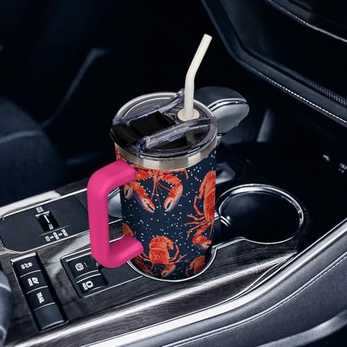 Red Lobster Printed Insulated Tumbler with Lid And Straw Stainless Steel Travel Coffee Mug 40oz Light Rose Red-style