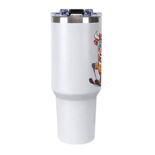 Ski Rider Cow Insulated Tumbler with Lid And Straw Stainless Steel Travel Coffee Mug 40oz Deep Blue-style