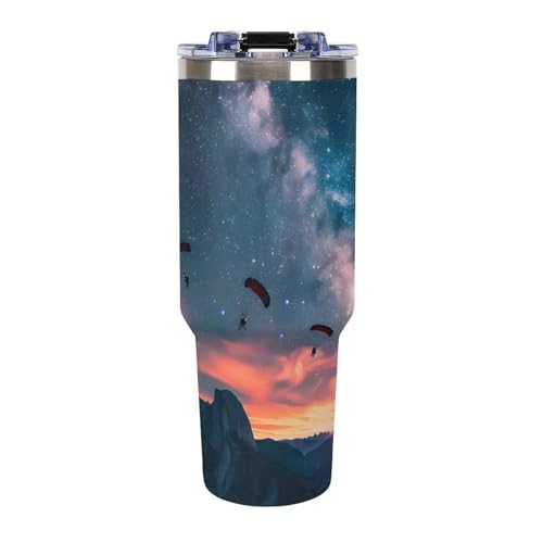 Skydiving Insulated Tumbler with Lid And Straw Stainless Steel Travel Coffee Mug 40oz Violet-style