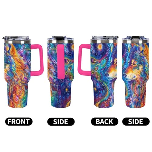 Wolf Insulated Tumbler with Lid And Straw Stainless Steel Travel Coffee Mug 40oz Light Rose Red-style