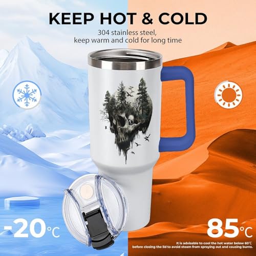 Funny Gothic Skull Insulated Tumbler with Lid And Straw Stainless Steel Travel Coffee Mug 40oz Deep Blue-style