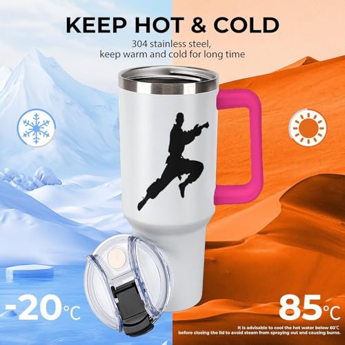Karate Fighter Insulated Tumbler with Lid And Straw Stainless Steel Travel Coffee Mug 40oz Light Rose Red-style