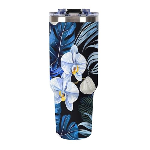 Floral Print Insulated Tumbler with Lid And Straw Stainless Steel Travel Coffee Mug 40oz Violet-style