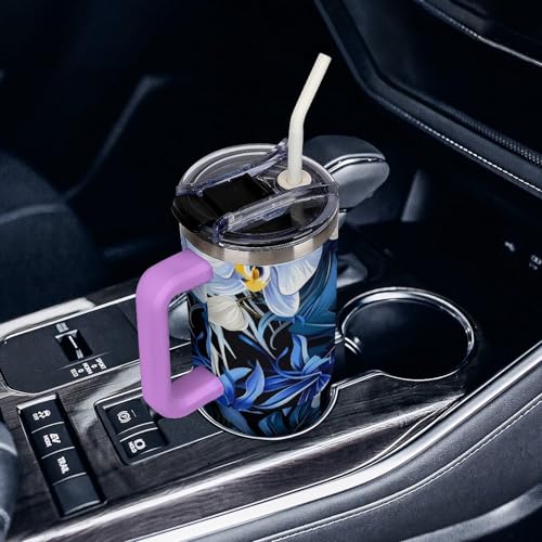 Floral Print Insulated Tumbler with Lid And Straw Stainless Steel Travel Coffee Mug 40oz Violet-style