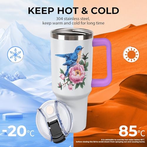 Eastern Bluebird Insulated Tumbler with Lid And Straw Stainless Steel Travel Coffee Mug 40oz Violet-style
