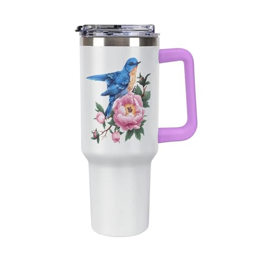 Eastern Bluebird Insulated Tumbler with Lid And Straw Stainless Steel Travel Coffee Mug 40oz Violet-style
