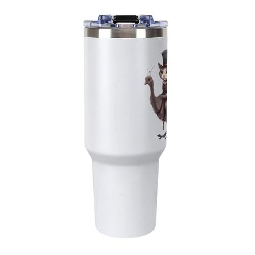 Pilgrim Cat on Turkey Insulated Tumbler with Lid And Straw Stainless Steel Travel Coffee Mug 40oz Light Rose Red-style