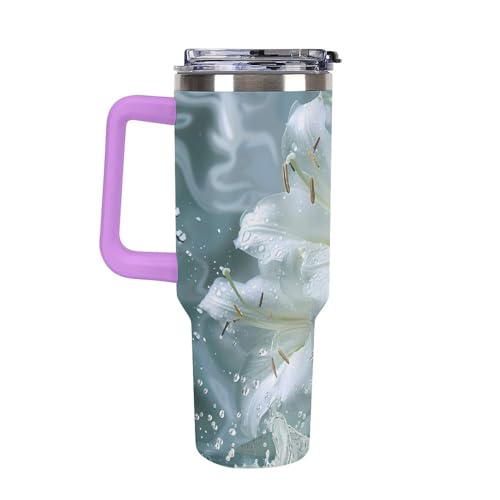 Lily Flower Insulated Tumbler with Lid And Straw Stainless Steel Travel Coffee Mug 40oz Violet-style