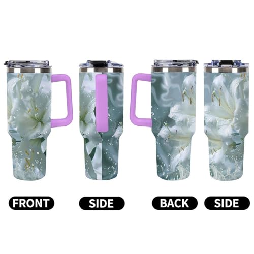 Lily Flower Insulated Tumbler with Lid And Straw Stainless Steel Travel Coffee Mug 40oz Violet-style