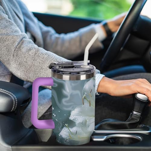 Lily Flower Insulated Tumbler with Lid And Straw Stainless Steel Travel Coffee Mug 40oz Violet-style