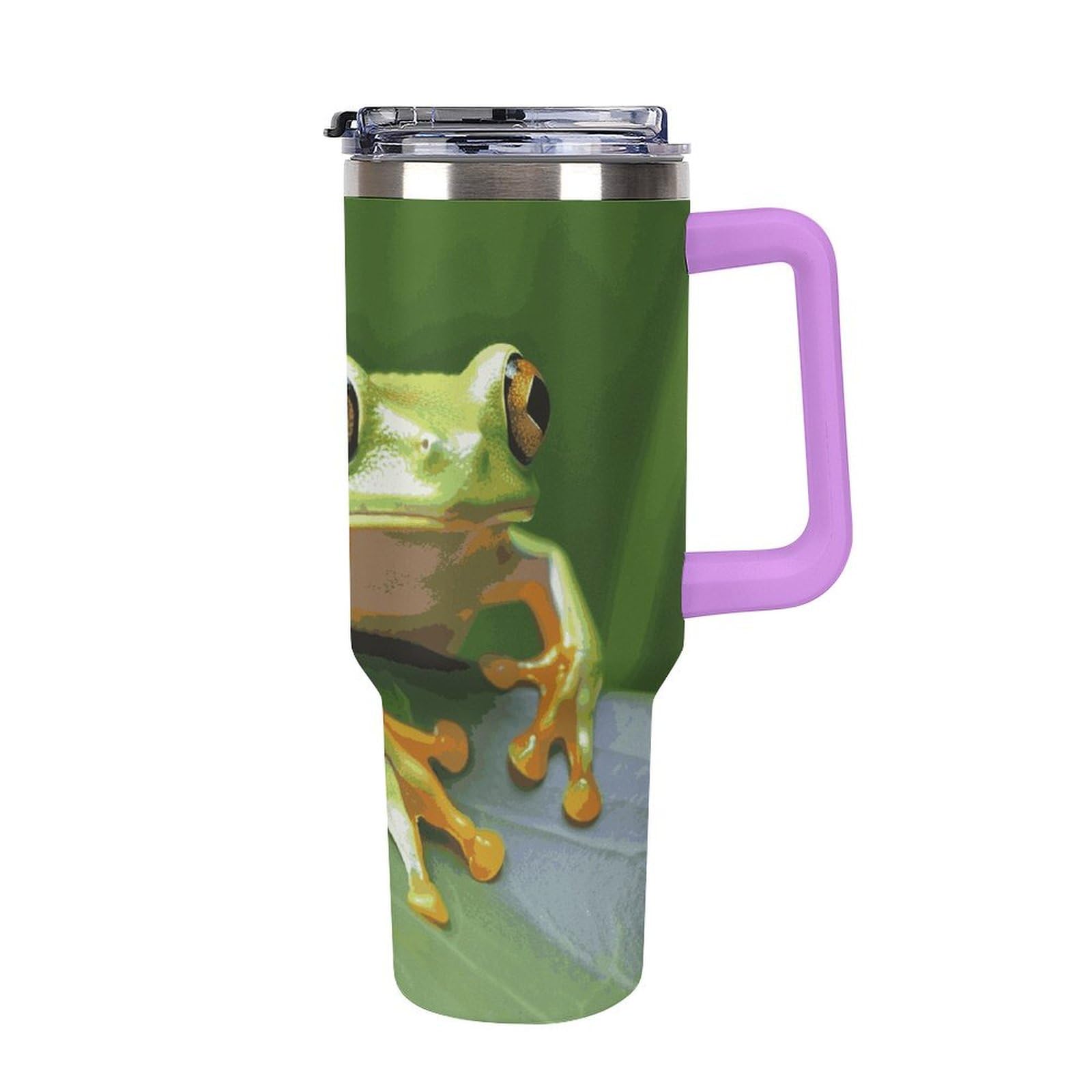 LLUTSNTH 40 Oz Vacuum Tumbler with Violet Handle Leakproof Insulated Tumbler Tree Frog Baby Stainless Steel Travel Mug with Lid And Straw Coffee Cup Cute Water Bottles Cup Holder Friendly