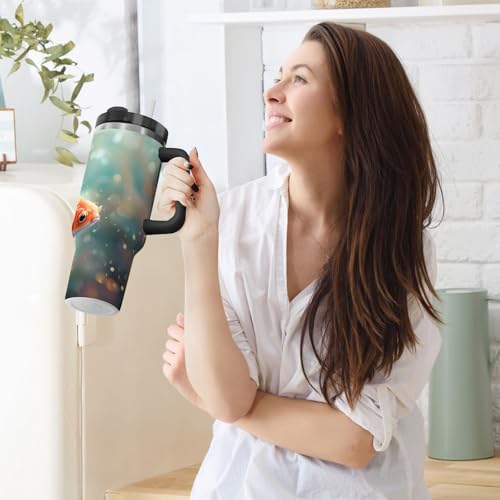 FRCSDIY Beautiful Goldfish Insulated Tumbler with Handle and Straw Lid,40oz Leakproof Stainless Steel Cup BPA-Free Water Bottle