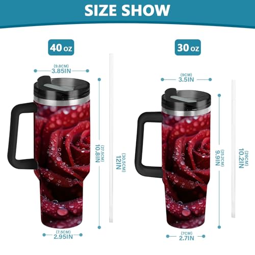 FRCSDIY Beautiful Rose Insulated Tumbler with Handle and Straw Lid,30oz Leakproof Stainless Steel Cup BPA-Free Water Bottle