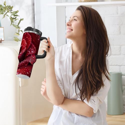 FRCSDIY Beautiful Rose Insulated Tumbler with Handle and Straw Lid,30oz Leakproof Stainless Steel Cup BPA-Free Water Bottle