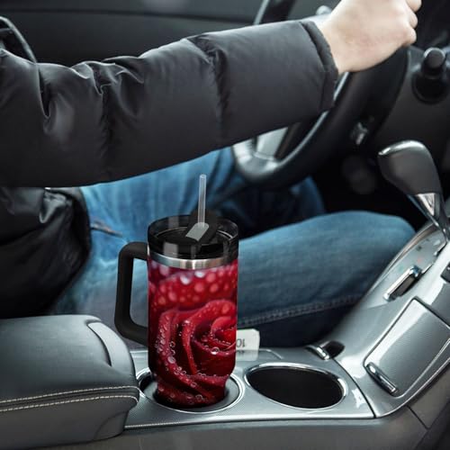 FRCSDIY Beautiful Rose Insulated Tumbler with Handle and Straw Lid,30oz Leakproof Stainless Steel Cup BPA-Free Water Bottle