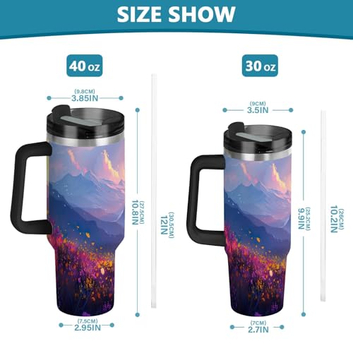 FRCSDIY Beauty Garden Insulated Tumbler with Handle and Straw Lid,40oz Leakproof Stainless Steel Cup BPA-Free Water Bottle