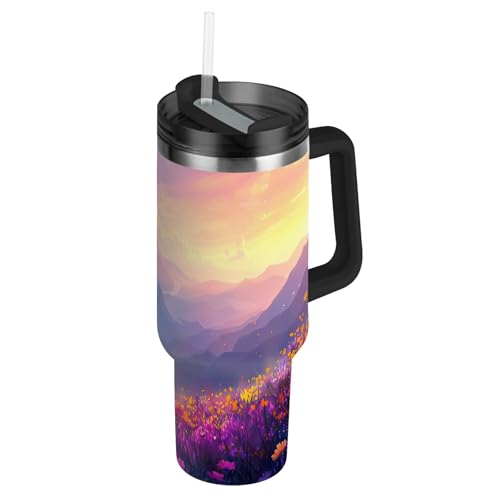 FRCSDIY Beauty Garden Insulated Tumbler with Handle and Straw Lid,40oz Leakproof Stainless Steel Cup BPA-Free Water Bottle