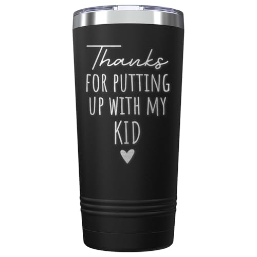 shop4ever Thank You for Putting Up With My Kids Engraved Insulated Stainless Steel Tumbler with Lid 20 oz. Funny Teacher Appreciation Gift (Black)