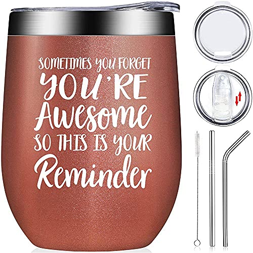 KTELLTY 12 Oz Stainless Steel Wine Tumbler Set, Retirement Gifts for Women, Gift for Women, You'Re Awesome-Rose Gold