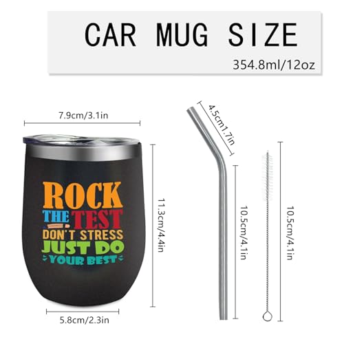 Rock The Tests Don't Stress Just Do Your Bests Travel Cup with Straw and Lid Aesthetic Mugs Design Gifts Girlfriend