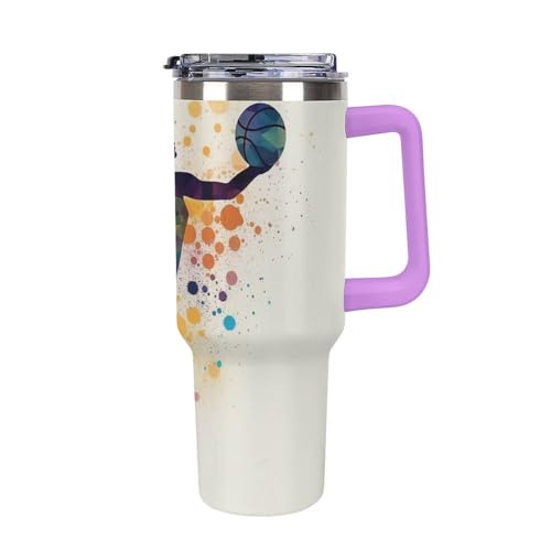 QWJKM Basketball Pattern Travel Tumbler 40 Oz Leak-Proof Large Capacity With Lid Straw Coffee Mug Car Cup Stainless Steel Water Bottle Insulated Bottles