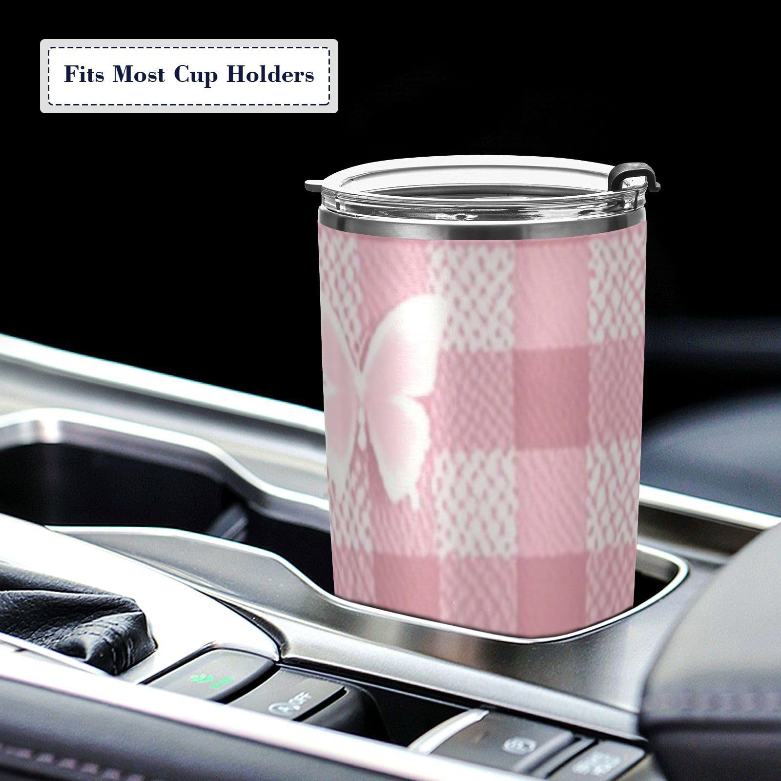 Amooorous Lovely Pink Lace Butterfly Plaid Stainless Steel insulated water bottle for home Leak-proof Lid and Straw coffee mug to go for camping vacuum insulated tumbler with lid vaso para