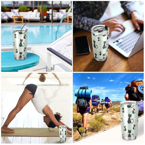 Amooorous Cartoon Cute Black Cat Stainless Steel vacuum insulated water bottle with Straw Lid coffee mug travel for School, Sports, Daycare, Camp & More leakproof 20oz insulated tumbler botellas para