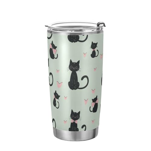 Amooorous Cartoon Cute Black Cat Stainless Steel vacuum insulated water bottle with Straw Lid coffee mug travel for School, Sports, Daycare, Camp & More leakproof 20oz insulated tumbler botellas para