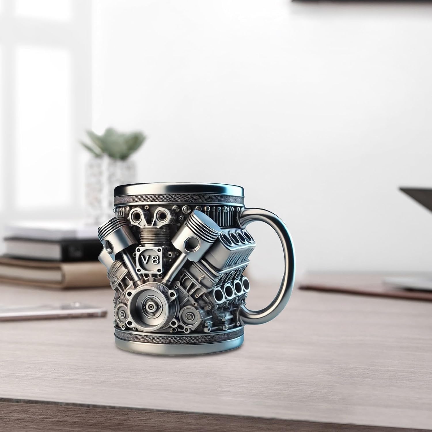 V8 Engines Car Coffee Mug, 15OZ V8 Engine Stainless Steel Cup, Creative Car Engine Coffee Tumbler with Insulated Handle, 3D Stainless Steel Tumbler for Mechanics, for Vehicle Lovers Gift (V6)