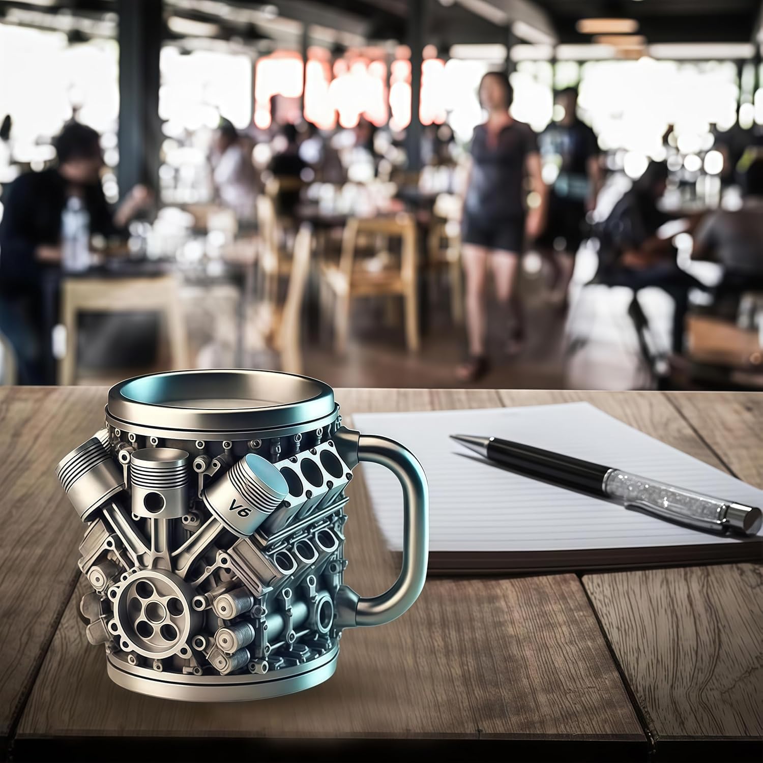 V8 Engines Car Coffee Mug, 15OZ V8 Engine Stainless Steel Cup, Creative Car Engine Coffee Tumbler with Insulated Handle, 3D Stainless Steel Tumbler for Mechanics, for Vehicle Lovers Gift (V6)