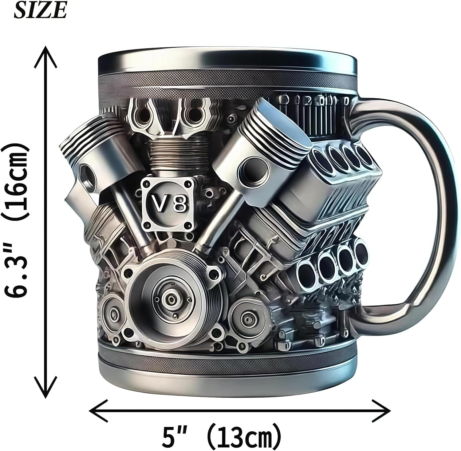 V8 Engines Car Coffee Mug, 15OZ V8 Engine Stainless Steel Cup, Creative Car Engine Coffee Tumbler with Insulated Handle, 3D Stainless Steel Tumbler for Mechanics, for Vehicle Lovers Gift (V6)