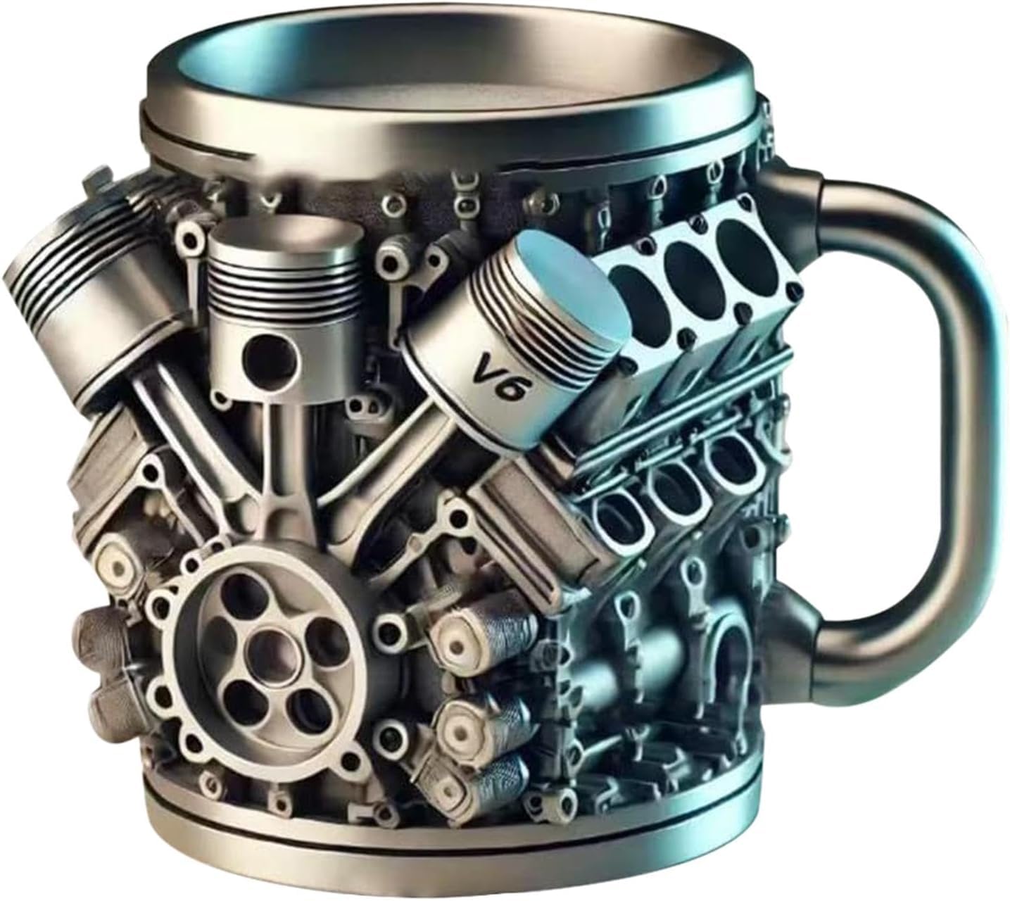 V8 Engines Car Coffee Mug, 15OZ V8 Engine Stainless Steel Cup, Creative Car Engine Coffee Tumbler with Insulated Handle, 3D Stainless Steel Tumbler for Mechanics, for Vehicle Lovers Gift (V6)