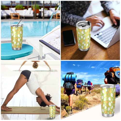 Amooorous Cute Unique Pumpkin Lamp Unique Orange Green Stainless Steel straw, vacuum insulated water bottle with Straw Lid travel mug spill proof for travel 20oz coffee tumbler botellas